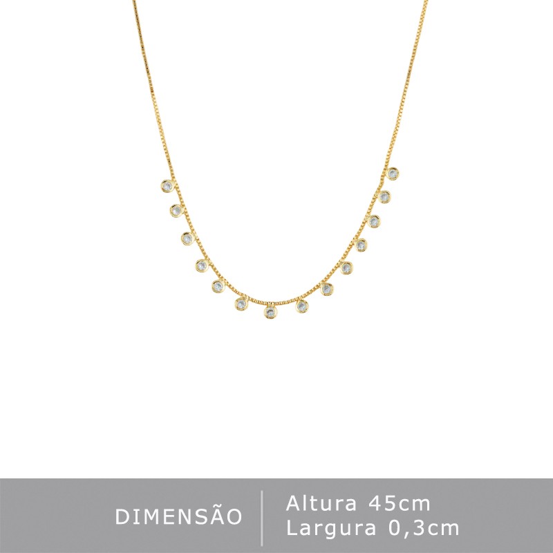 COLAR ZIRCÔNIA PEQUENO OURO FOLHEADO :: Baummer Semijoias
