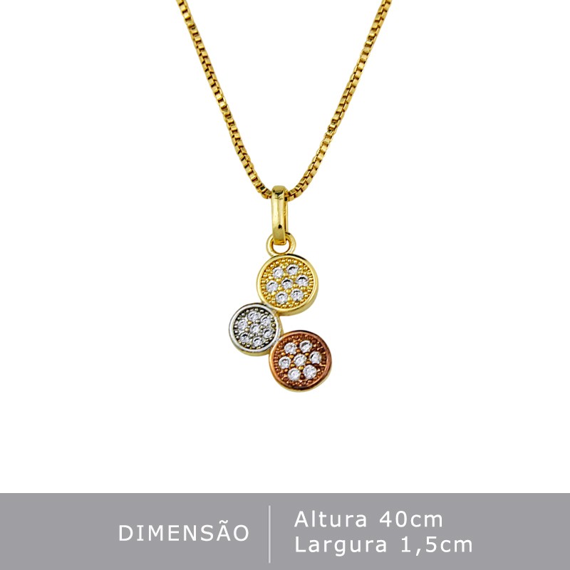 COLAR TRÊS CORES PEQUENO OURO FOLHEADO :: Baummer Semijoias